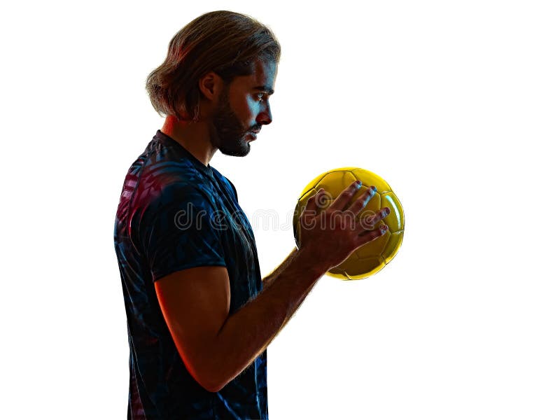 Young Soccer Player Man Silhouette Shadow Isolated White Background ...