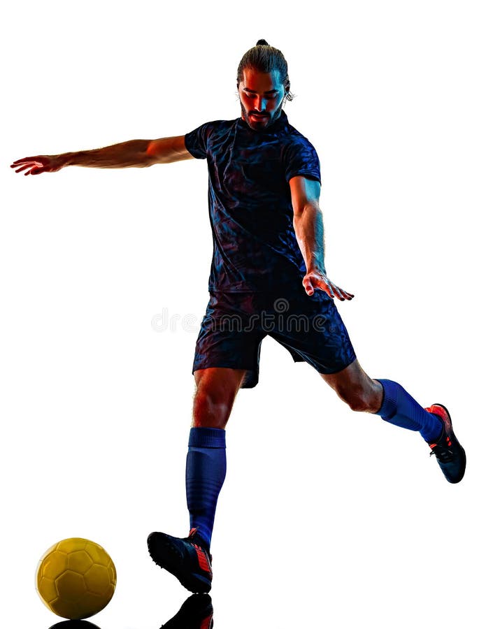 Young Soccer Player Man Silhouette Shadow Isolated White Background ...