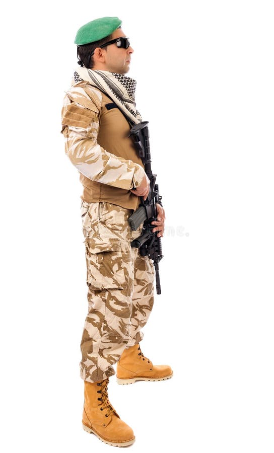 Young Excited Soldier in Army Clothes and Camouflage Aiming with Stock ...