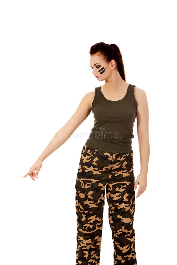 Young Soldier Woman Pointing for Something Stock Image - Image of ...