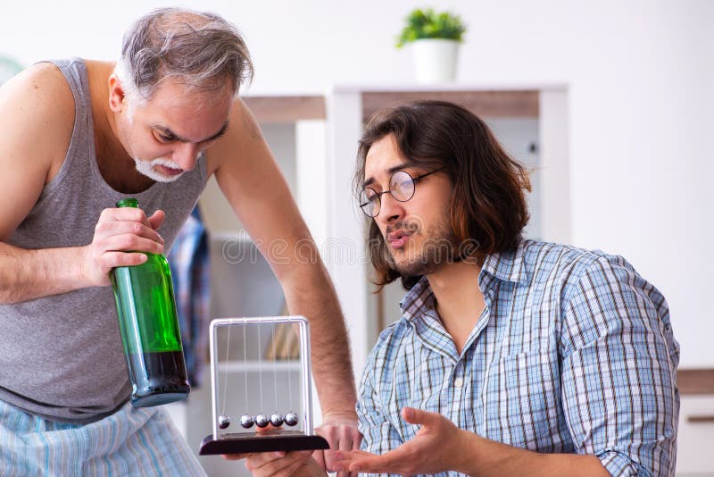 Young Son Student and Dad Alcoholic Stock Photo - Image of booze, drunk ...