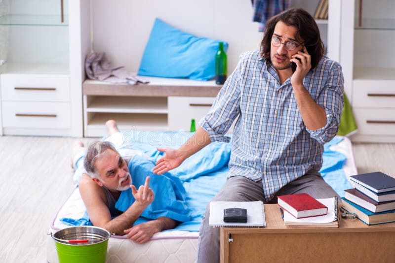 Young Son Student and Dad Alcoholic Stock Image - Image of bottle ...