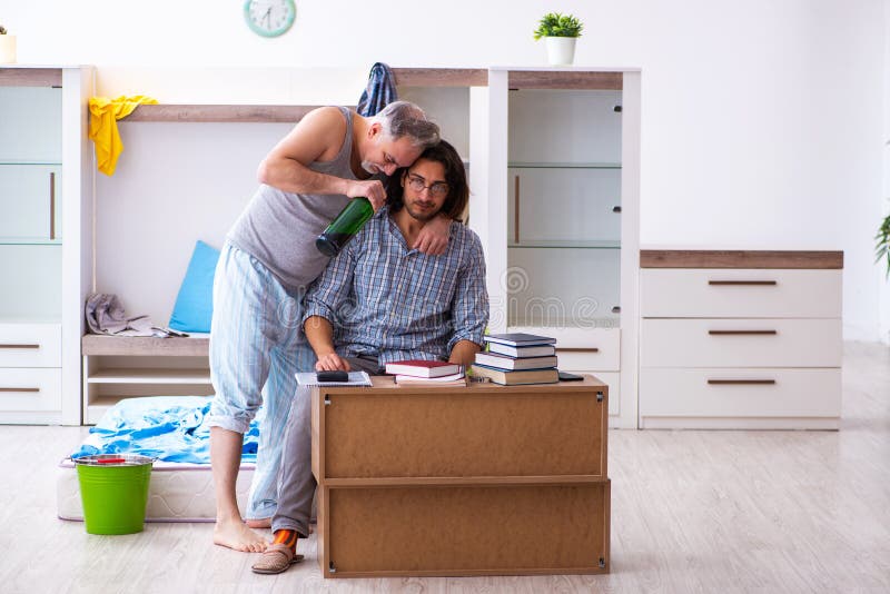 Young Son Student and Dad Alcoholic Stock Photo - Image of drunken ...