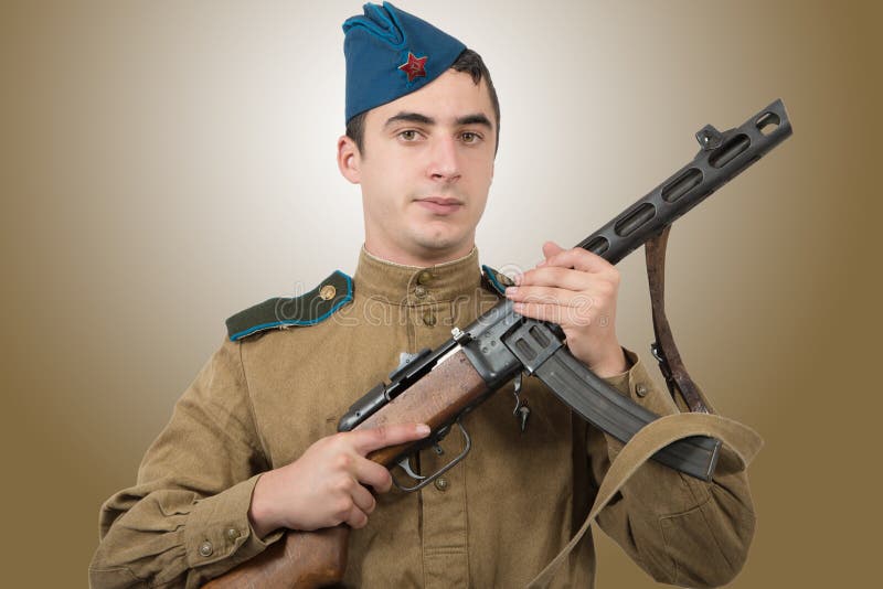 Young Soviet Soldier with Machine Gun , Ww2 Stock Image - Image of ...