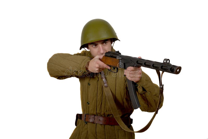 Young Soviet Soldier Shoots with His Ppsh 41 Stock Image - Image of ...