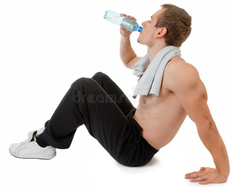 Young Sportsman with a Bottle of Clear Liquid Stock Photo - Image of ...