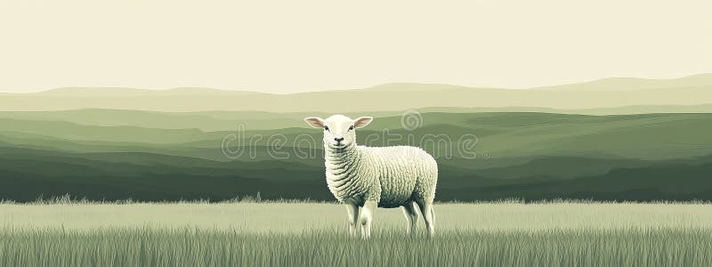 Minimalist Spring Lamb in Field Stock Illustration - Illustration of ...