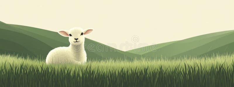 Minimalist Spring Lamb in Field Stock Illustration - Illustration of ...