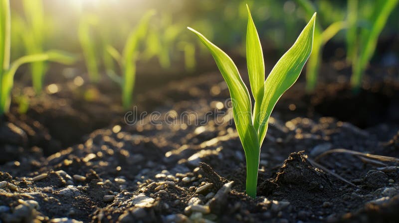 A Young Sprout Broke through the Ground in the Spring in the Rays of ...