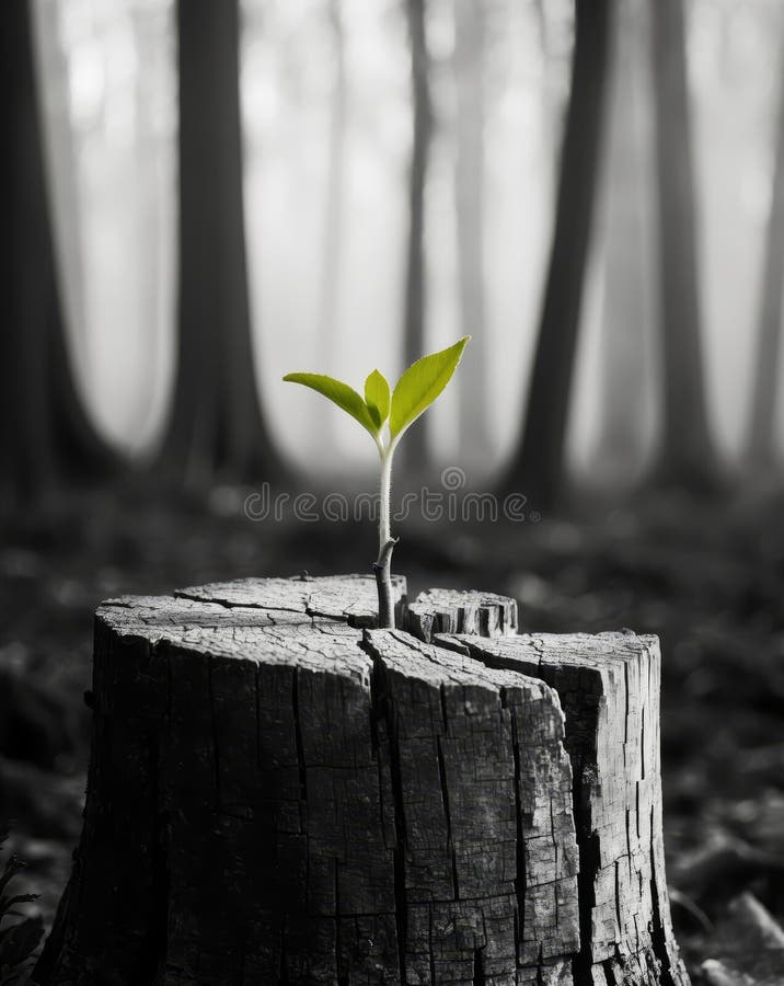 Young Sprout Emerging from Old Tree Stump Stock Image - Image of stump ...