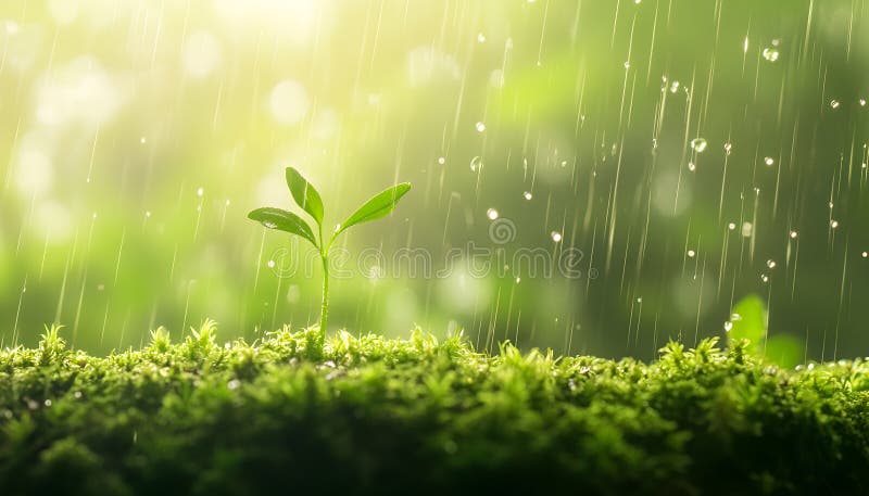 Young Sprout in the Rain, Closeup Stock Photo - Image of sunlight ...