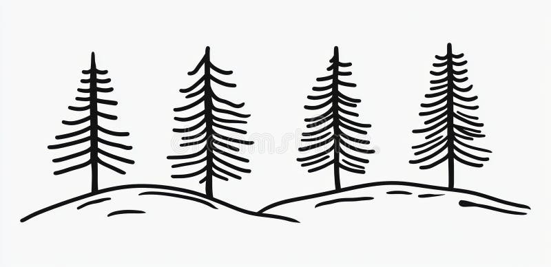 Young Spruce Trees in a Field, Portrayed in a Continuous Line Drawing ...