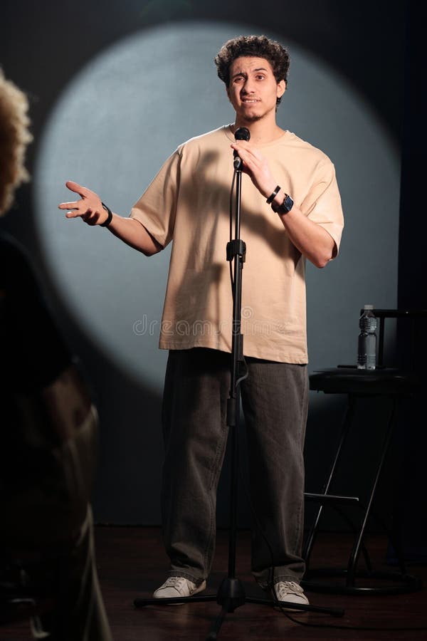 Young Stand Up Comedian on Stage Stock Image - Image of performance ...