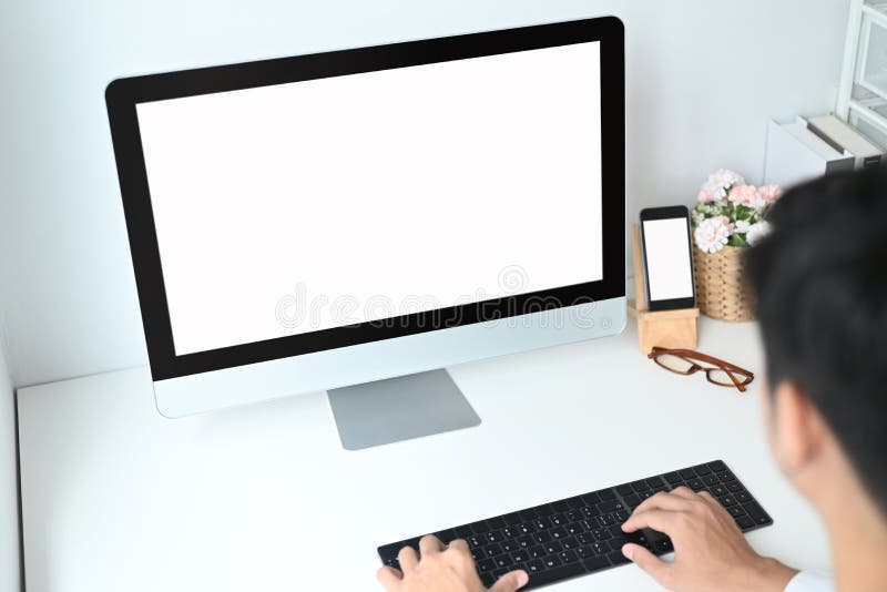 Young Startup Man Planning His Work with Computer on Work Space. Stock ...