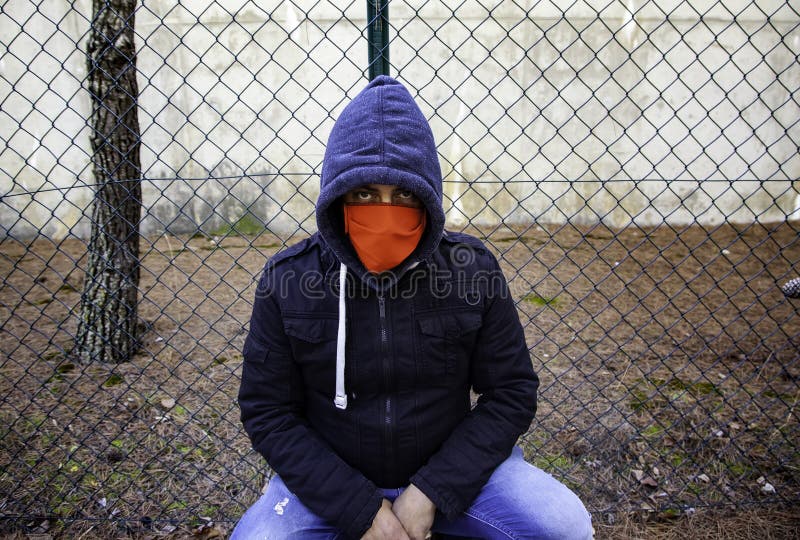 Young Street Gang with Mask Stock Image - Image of attack, back: 202655353