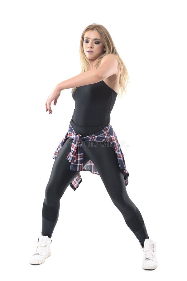 Young Street Style Dancer Moving and Looking Down. Front View Stock ...