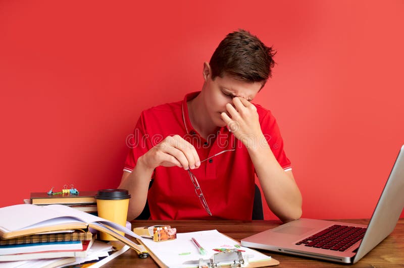 Young Stressed Caucasian Male Working with Computer Laptop in ...