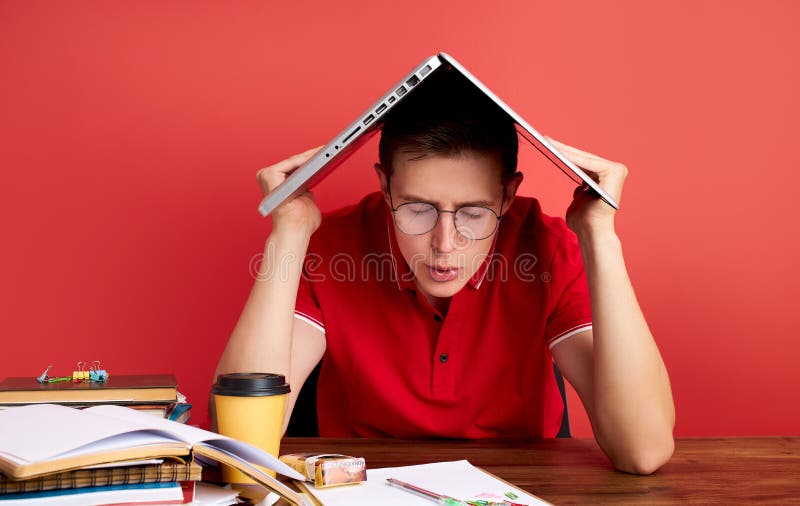 Young Stressed Caucasian Male Working with Computer Laptop in ...