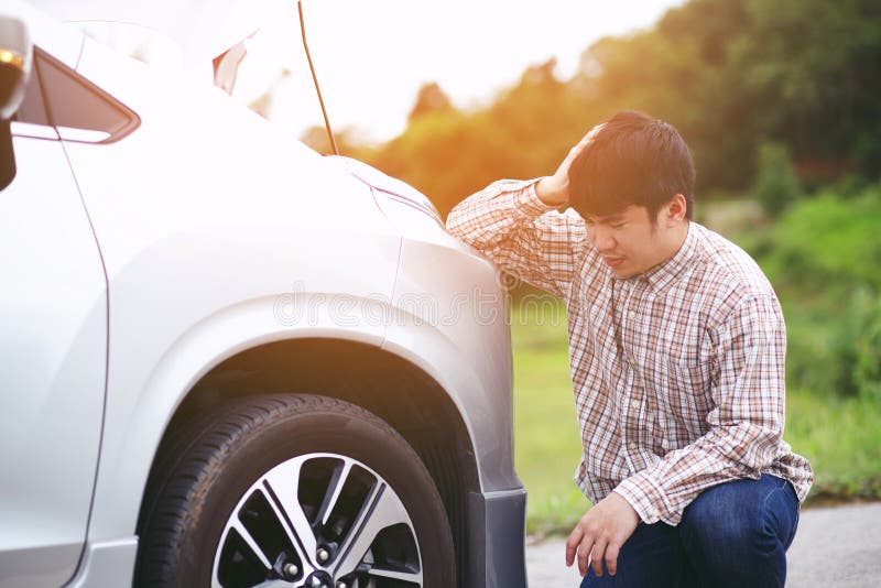 Young Stressed Man Having Trouble with His Stress Broken Car Stock ...