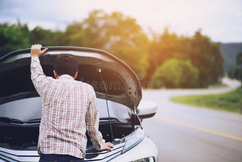 Young Stressed Man Having Trouble with His Stress Broken Car Stock ...