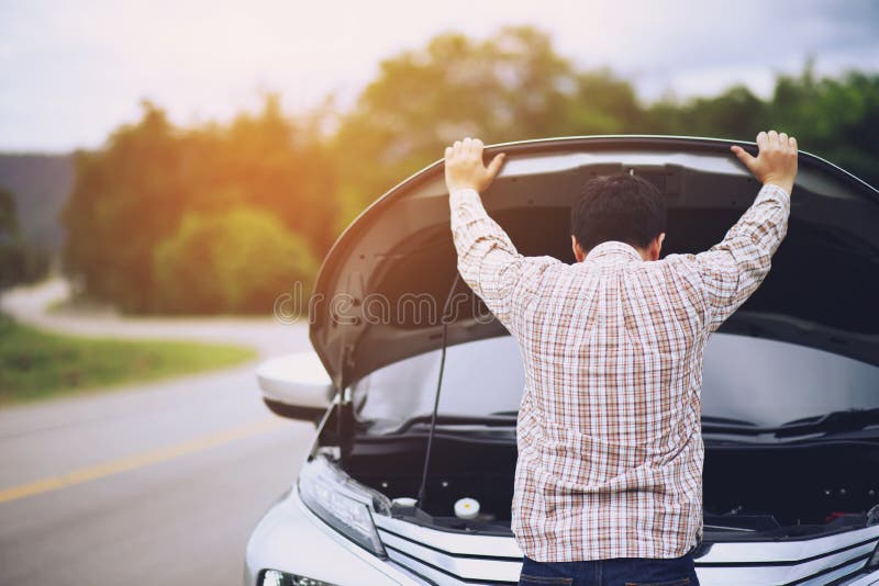 Young Stressed Man Having Trouble with His Stress Broken Car Stock ...