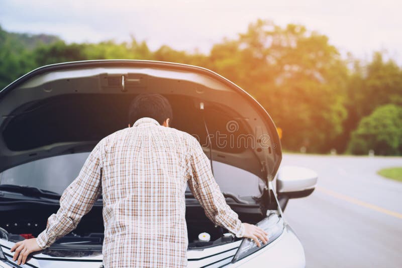 Young Stressed Man Having Trouble with His Stress Broken Car Stock ...