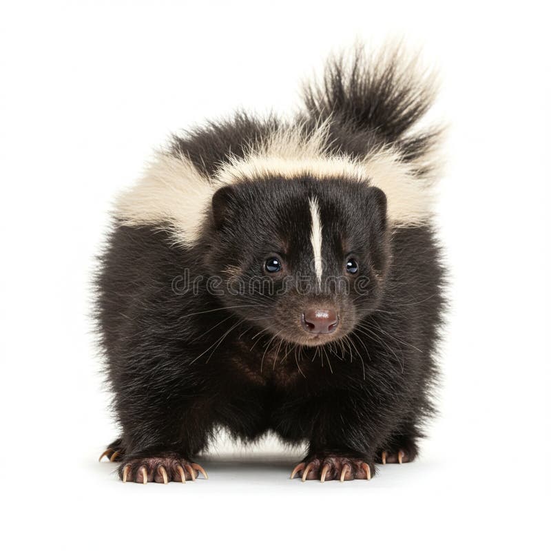 Young Striped Skunk (*Mephitis Mephitis*) with Black Fur and ...