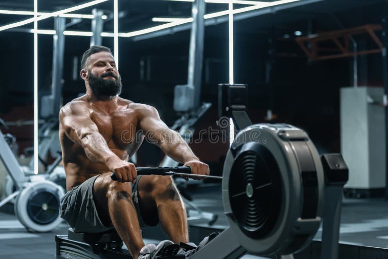 Bearded Bodybuilder Training Stock Photo - Image of fitness, pulley ...