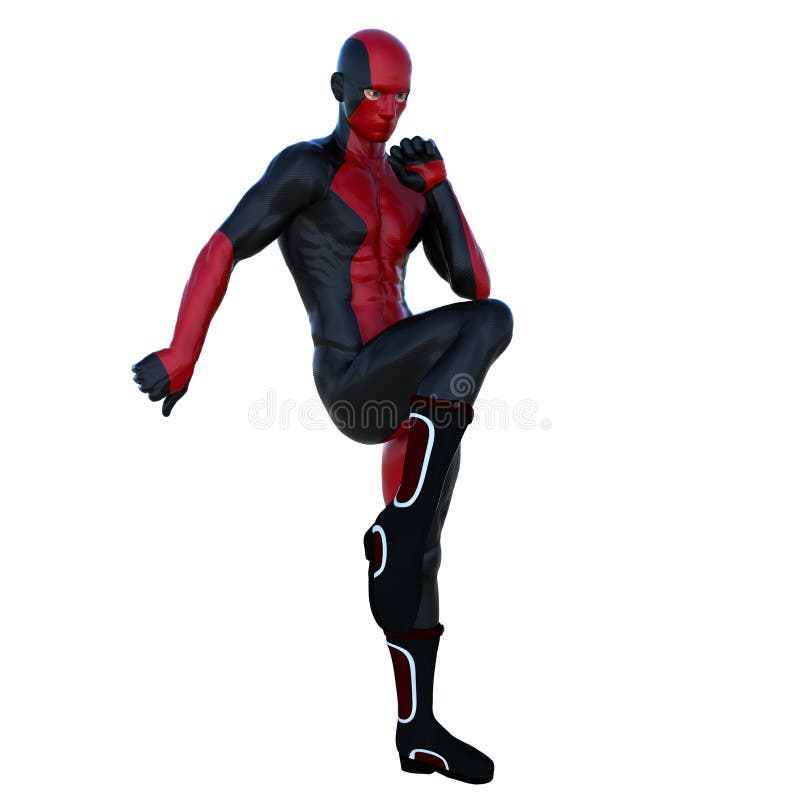 A Young Strong Man in a Red and Black Super Suit Stock Illustration ...