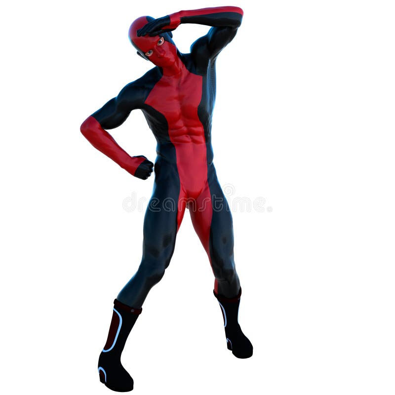 A Young Strong Man in a Red and Black Super Suit Stock Illustration ...
