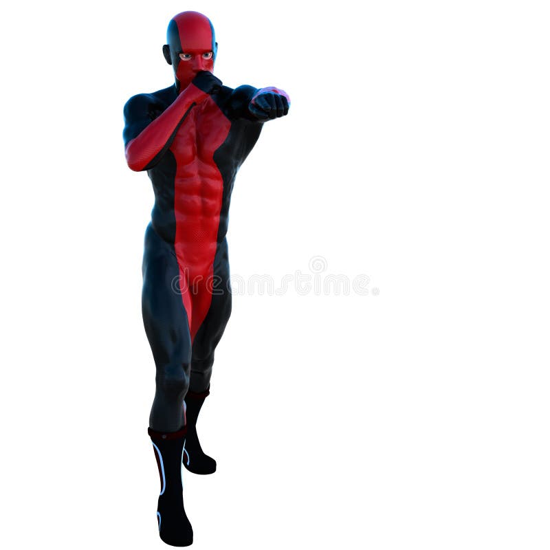 A Young Strong Man in a Red and Black Super Suit Stock Illustration ...