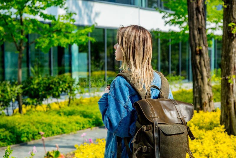 Student with a Backpack is the First Time Near Campus of the University ...