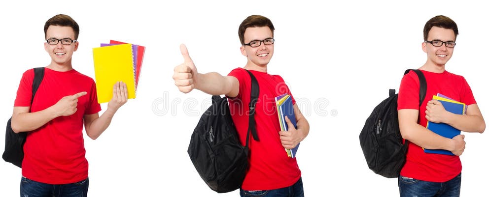 The Young Student with Backpack Isolated on White Stock Photo - Image ...