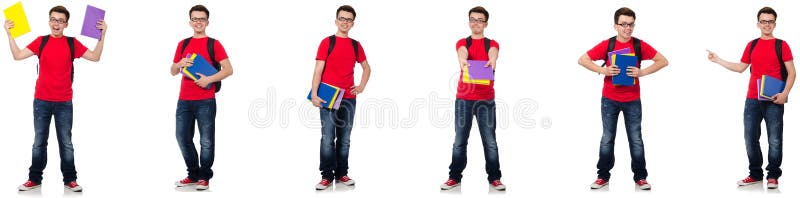 The Young Student with Backpack Isolated on White Stock Photo - Image ...