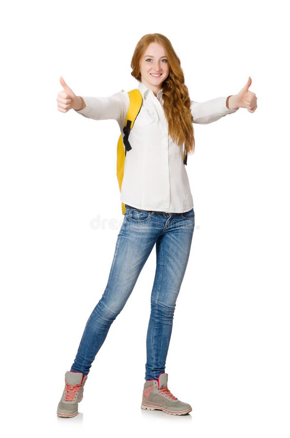 Young Student with Backpack Isolated Stock Photo - Image of hiking ...