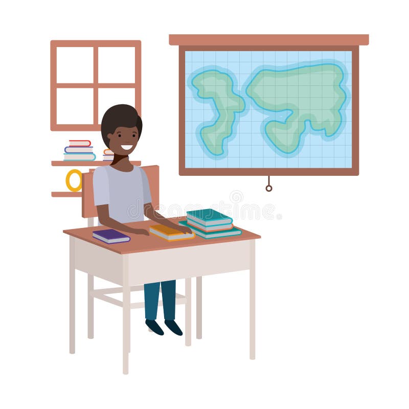 Young Student Black Boy in Geography Classroom Stock Vector ...