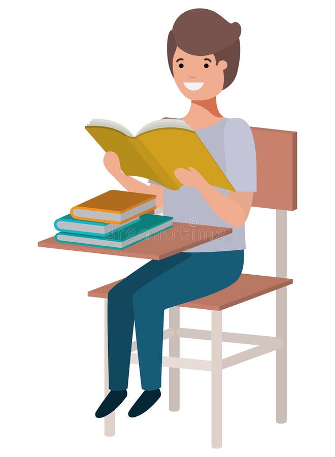 Young Student Boy Reading in School Chair Stock Vector - Illustration ...