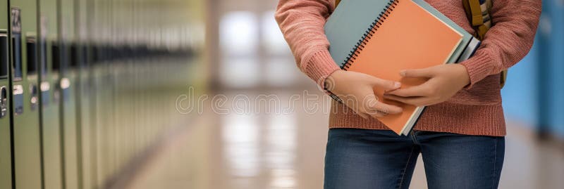 Student Carrying Notebooks, Backpack Near School Lockers, Embodying ...