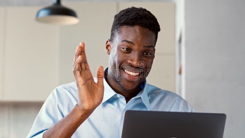Young Student Communicating Via Video Call Using Computer Stock Photo ...