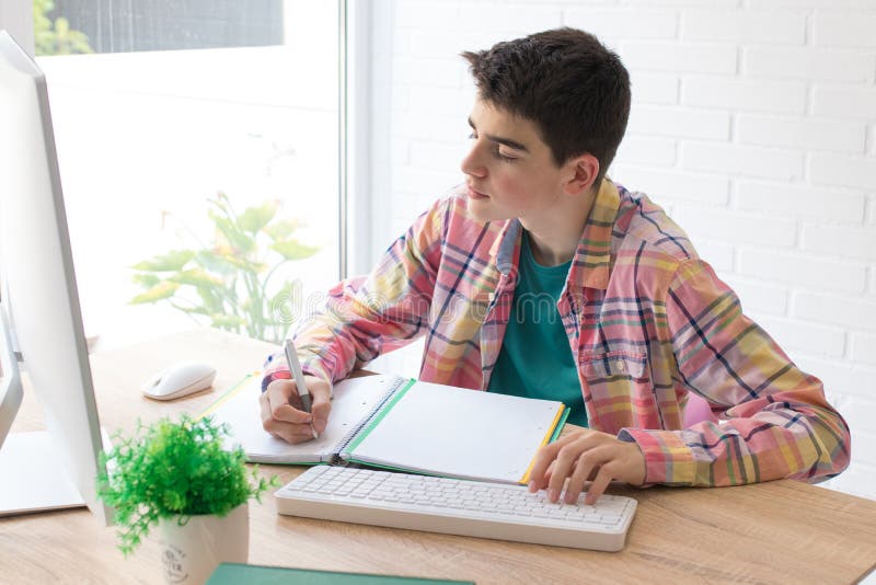 Student with Computer on Home Desk Stock Image - Image of lifestyle ...