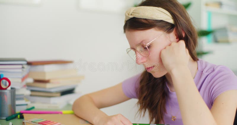 Concentrated Young Student Studying for a Test at School Stock Footage ...