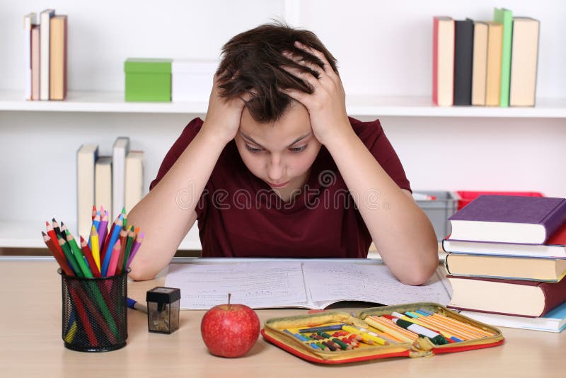 Young Student Desperate while Doing Homework Stock Photo - Image of ...