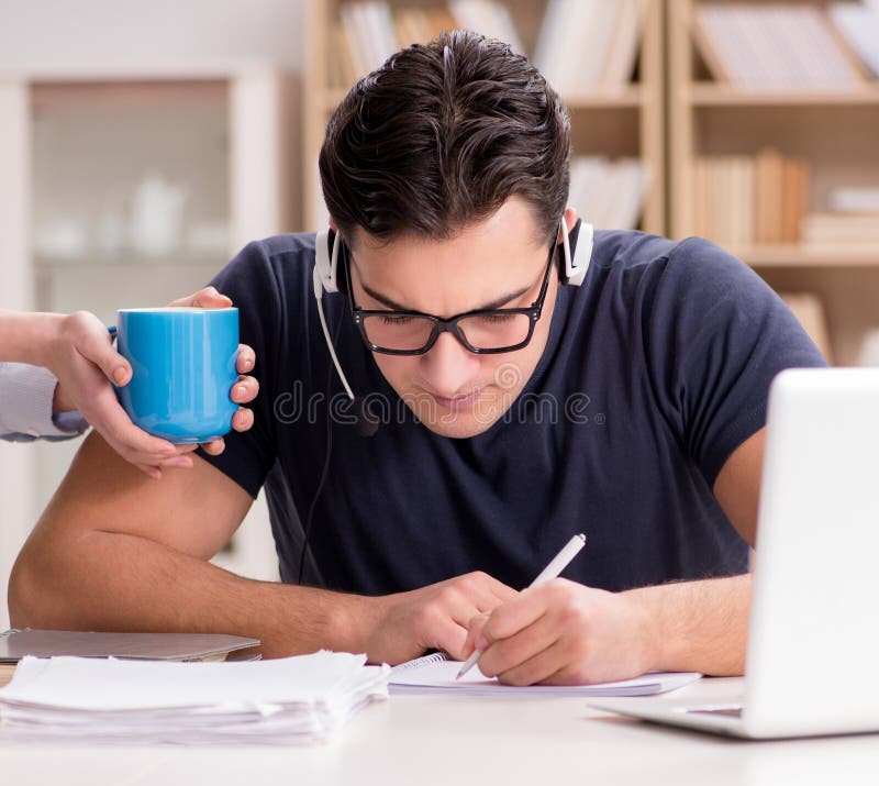 Young Student Drinking Coffee from Cup Stock Photo - Image of call ...