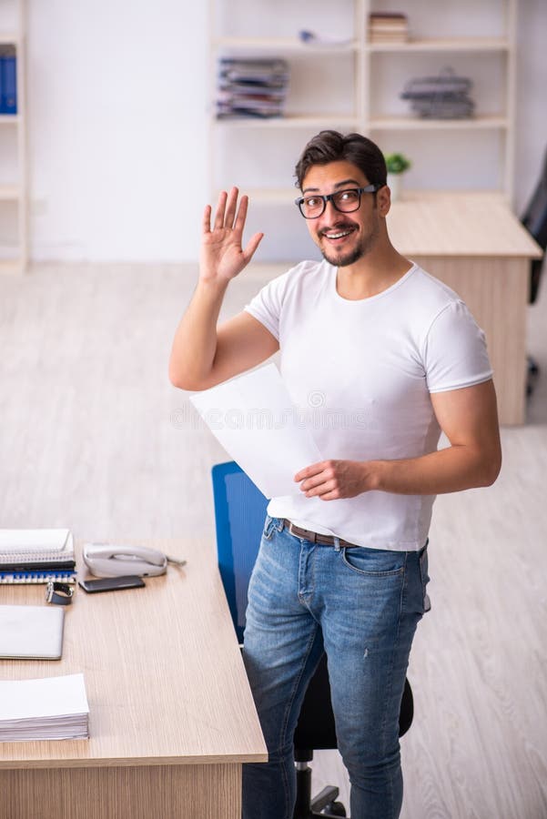 Young Male Student Employee at Workplace Stock Photo - Image of ...