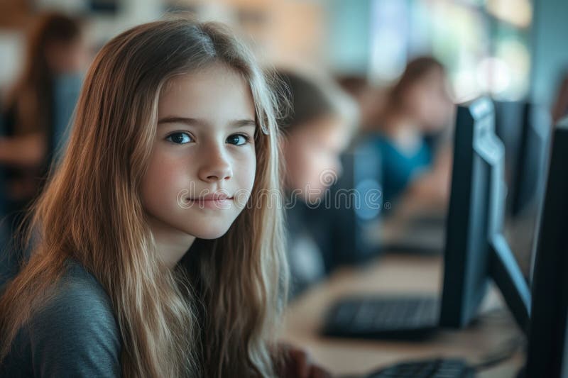 Young Student Engaged in E Learning during Computer Class in a ...