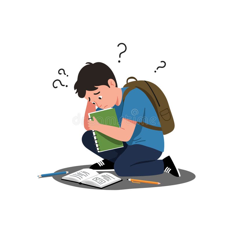 Young Student Feeling Confused while Studying in Flat Vector Art Stock ...