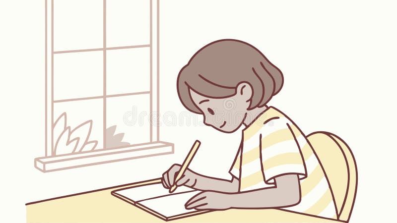 Young Student Focused on Writing at a Desk, Concentration and Learning ...