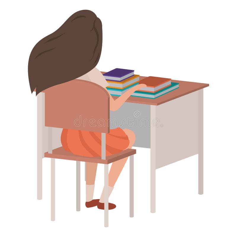 Young Student Girl Sitting in School Desk Stock Vector - Illustration ...