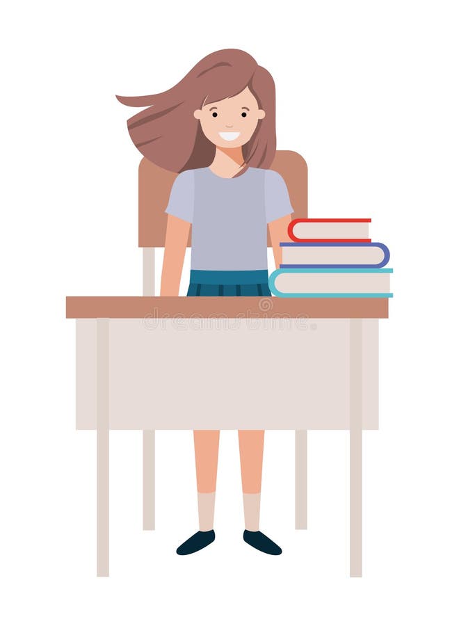 Young Student Girl Standing in School Desk Stock Vector - Illustration ...