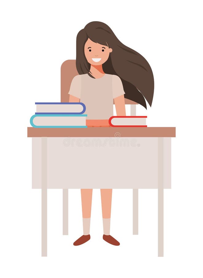 Young Student Girl Standing in School Desk Stock Vector - Illustration ...